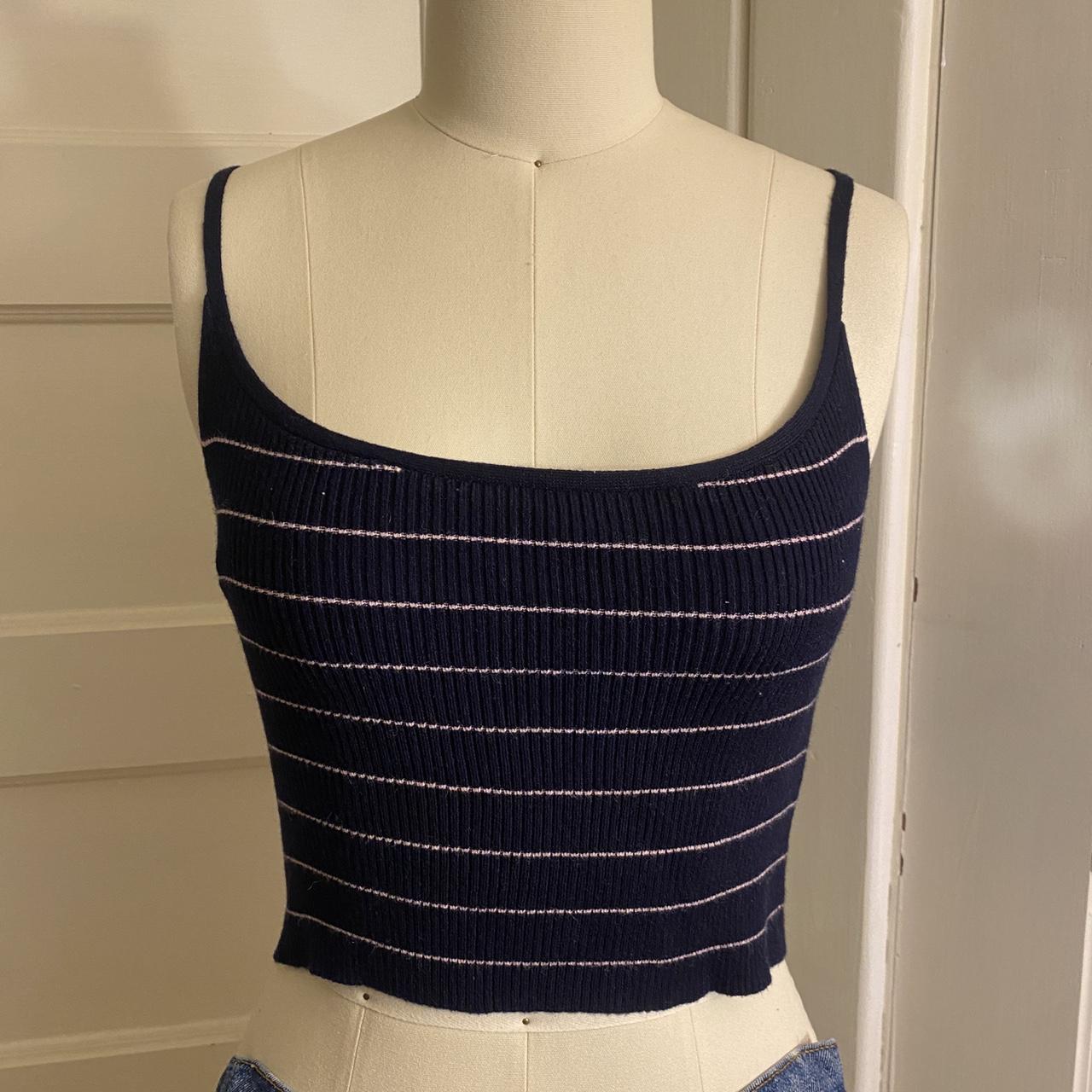 Pacsun navy knit tank with light pink stripes... - Depop