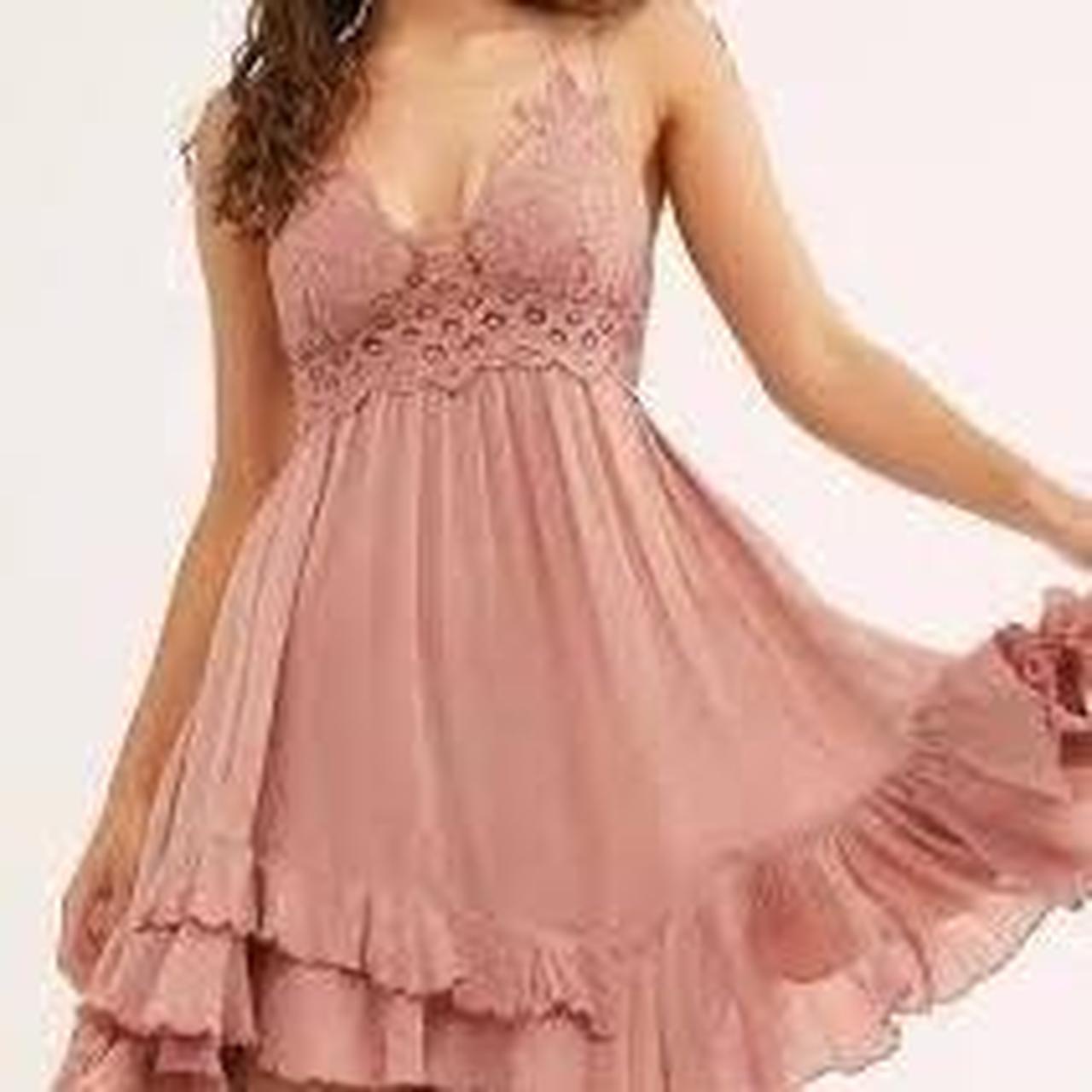 Free people Adella mini slip dress in the color rose... | Depop