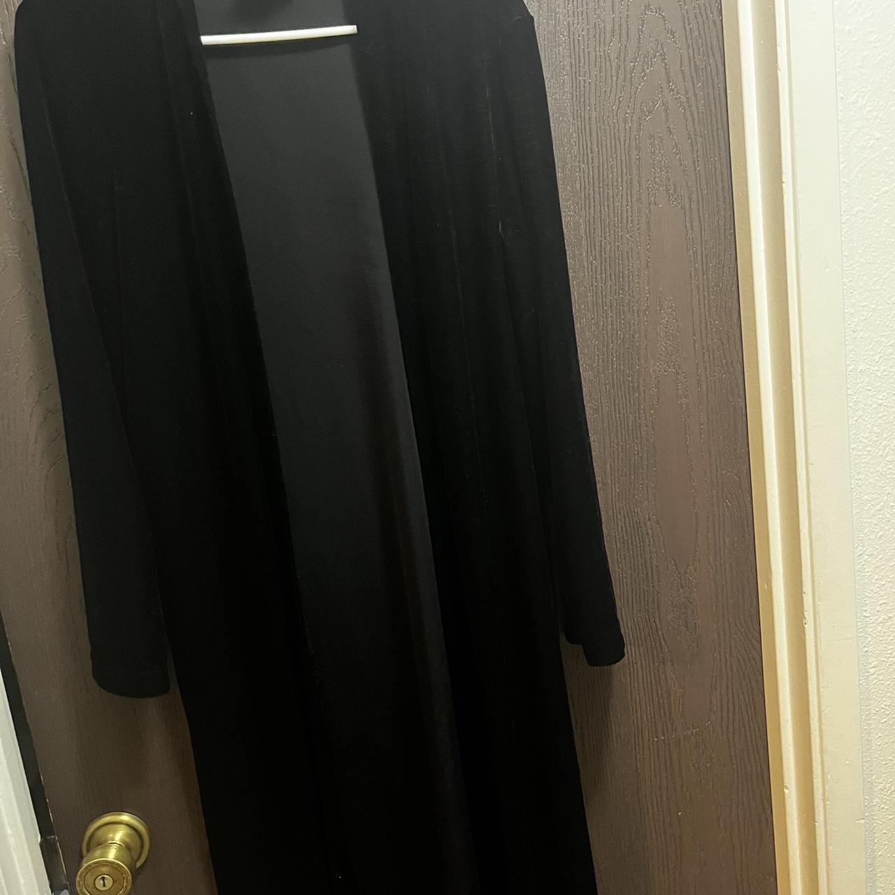 Black long velvet cardigan XL | Depop