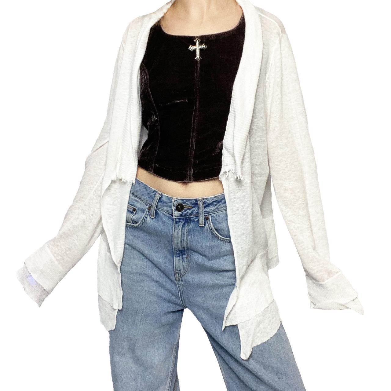 grunge white cardigan Sweet white knitted cardigan... - Depop