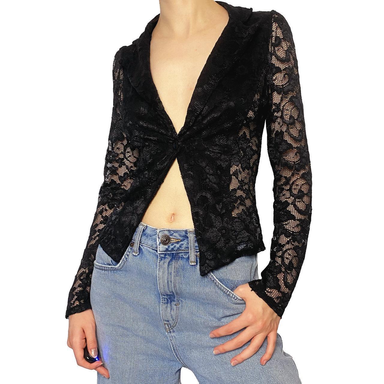 y2k lace jacket Cool sheer black lace long sleeve... | Depop