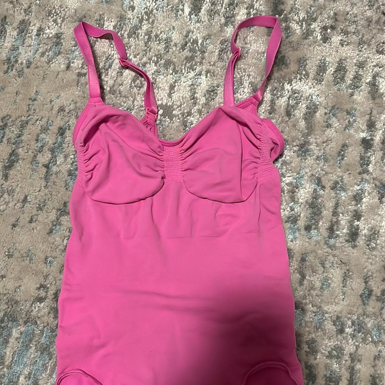 SKIMS limited release pink shapewear bodysuit, worn... - Depop