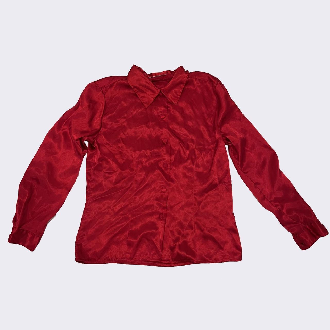 SILK BLOUSE -red silky material -button up... - Depop