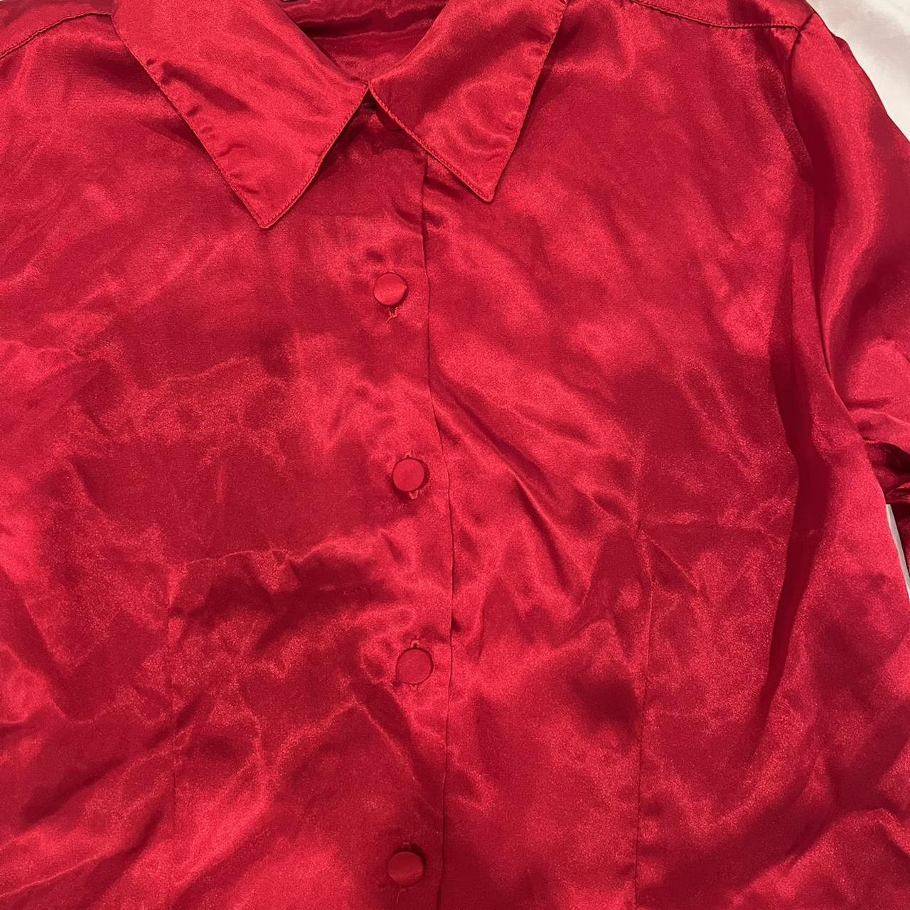 SILK BLOUSE -red silky material -button up... - Depop
