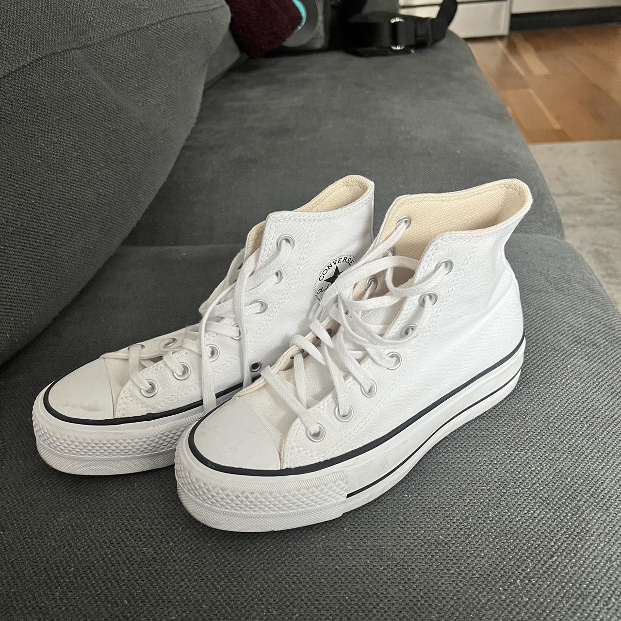 WHITE HIGH TOP PLATFORM CONVERSE WOMENS SIZE 6 worn... - Depop
