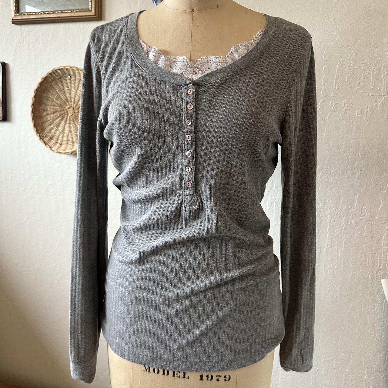 Early 2000s style long sleeve shirt with lace top... - Depop
