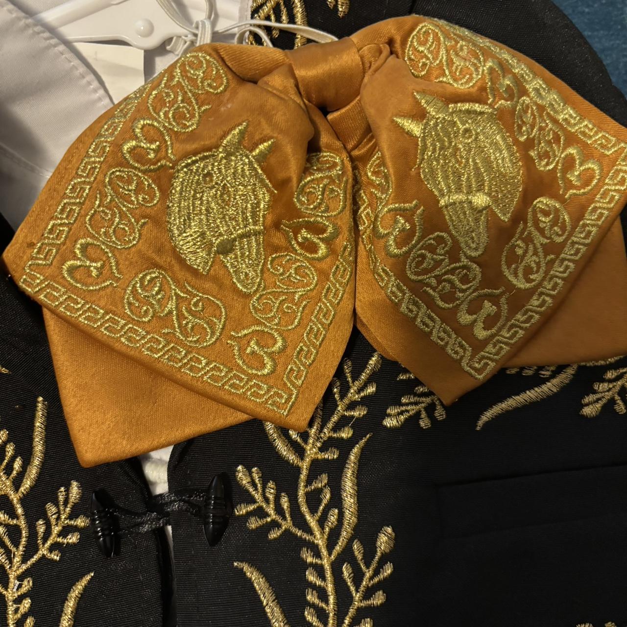 Black and gold charro kids outfit with horse design... | Depop
