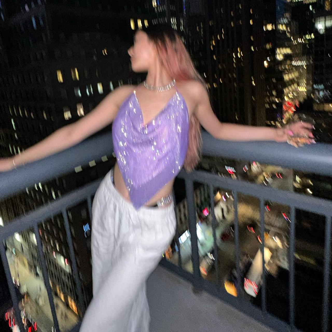 Akira Rhinestone Chainmail Purple Top Uni-size... - Depop