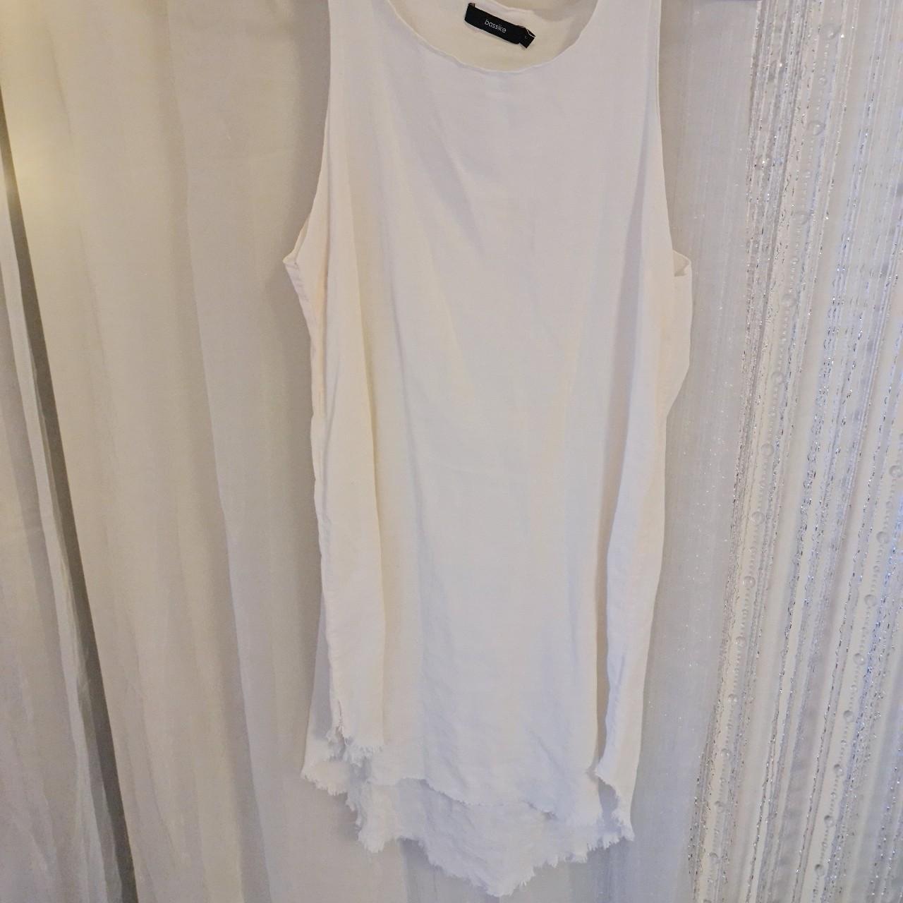 Bassike Longline white boho singlet with ruffle... - Depop
