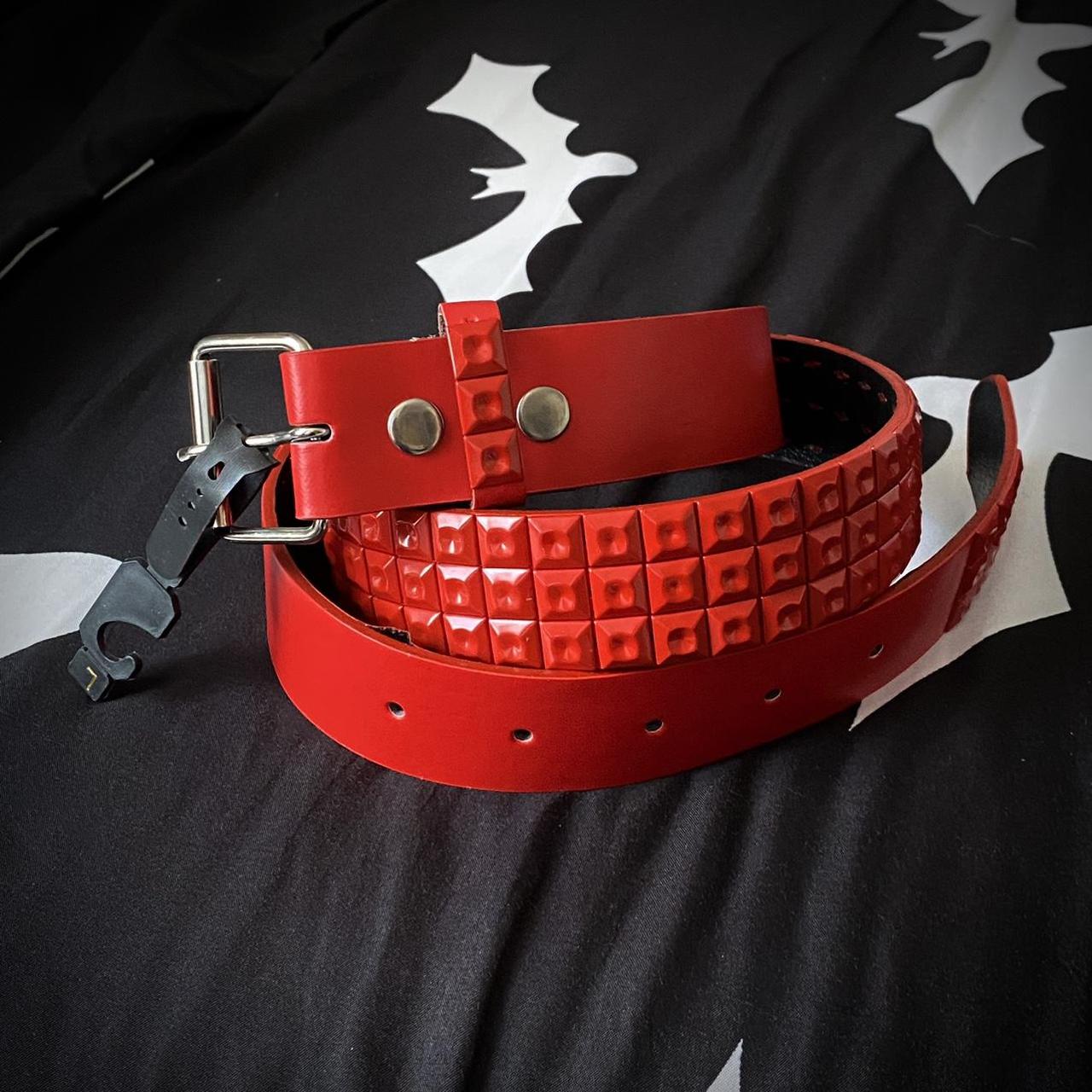 Red studded belt ————— 45” long #emo #scene #goth... - Depop