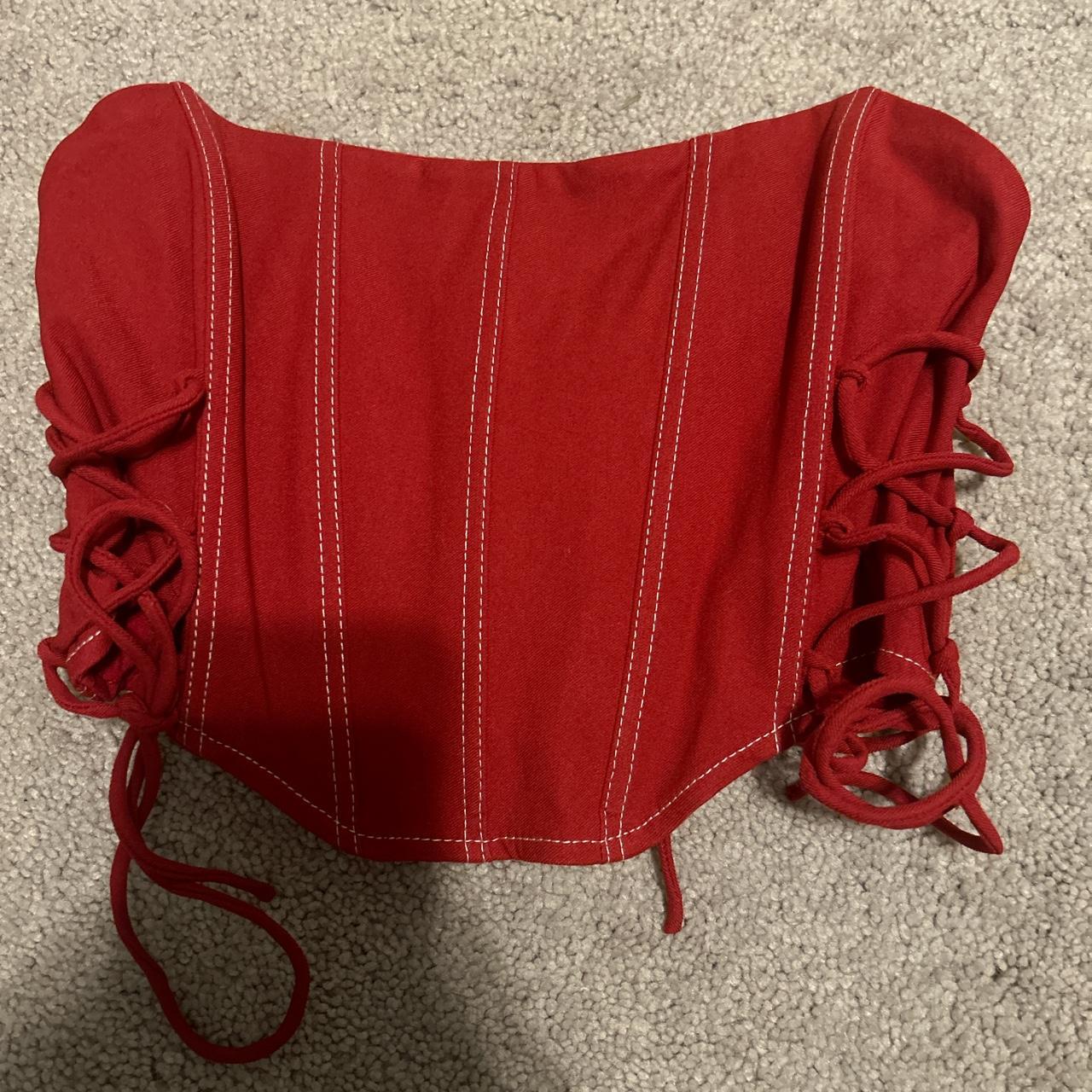 Red corset top with tie strings on the side Zipper... - Depop