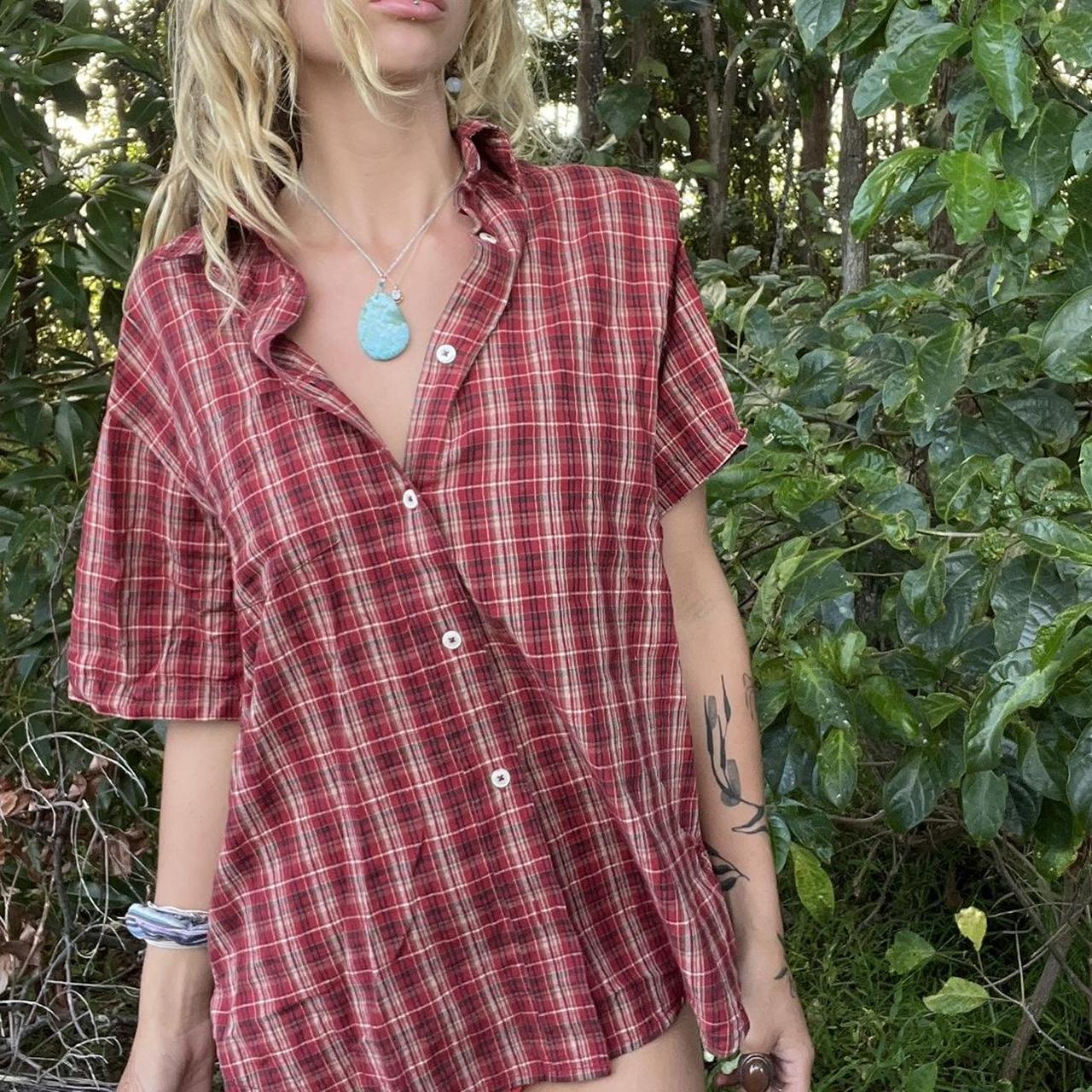 ︎ High Sierra red plaid button-up shirt ︎ Size... | Depop