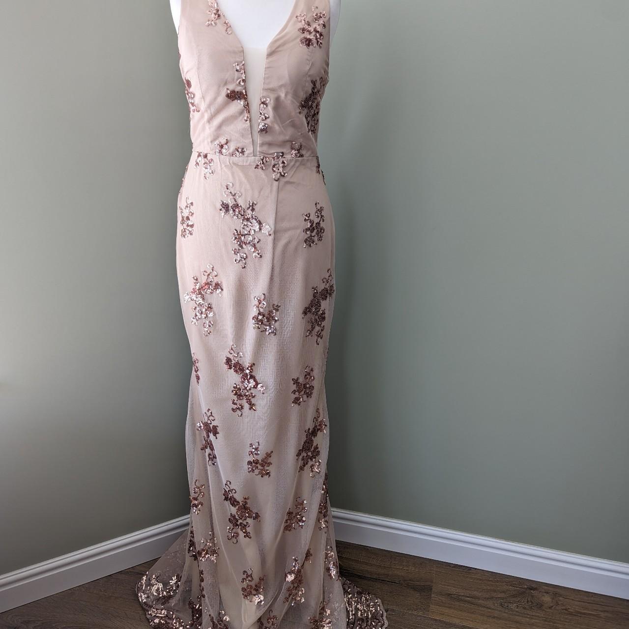 Missguided Allyson Collection Long Nude Embellished... - Depop