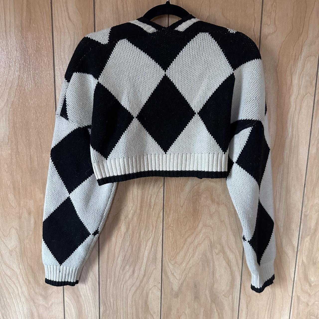 Cropped shrug sweater. Diamond/checker pattern. Worn... - Depop