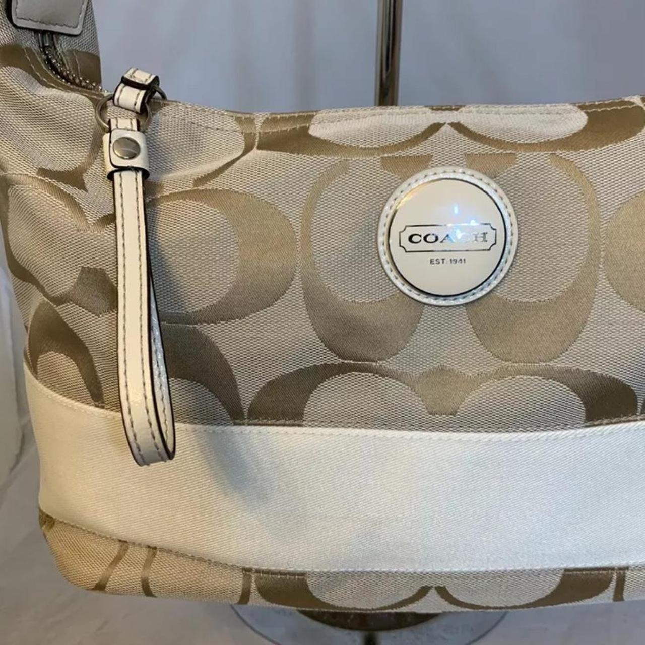 Vintage Coach stripe tan monogram print, hobo... | Depop