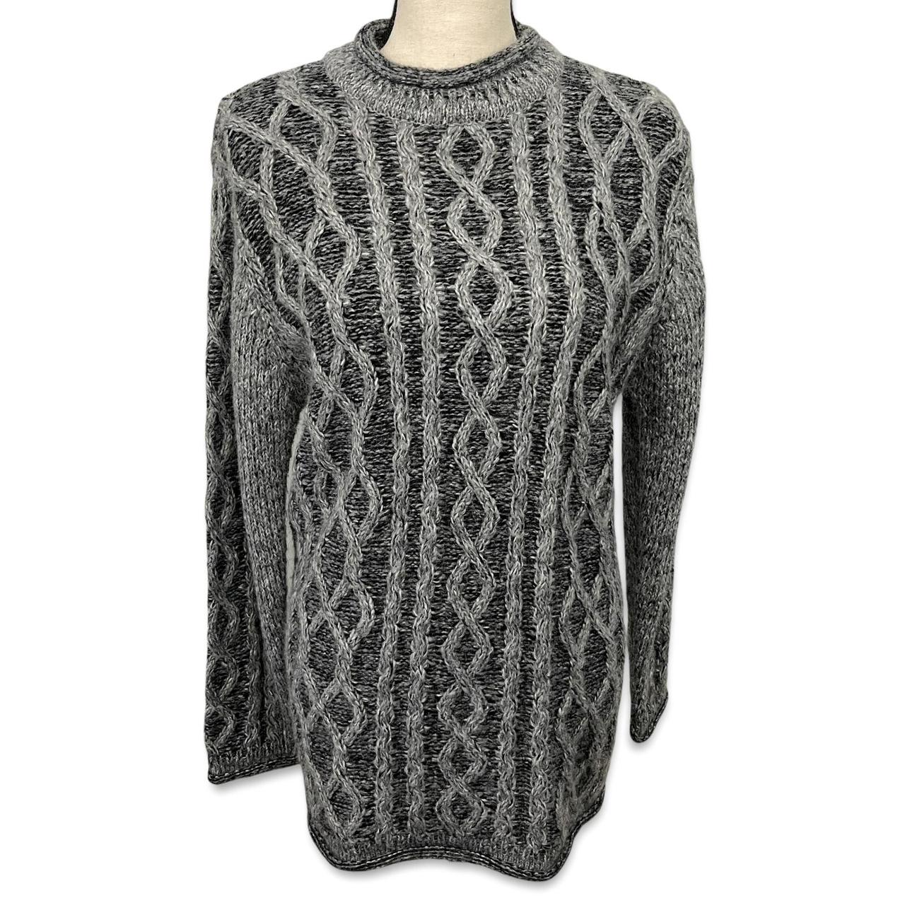 Vintage Crossing Pointe Black Gray Heavy Knit Mohair... - Depop