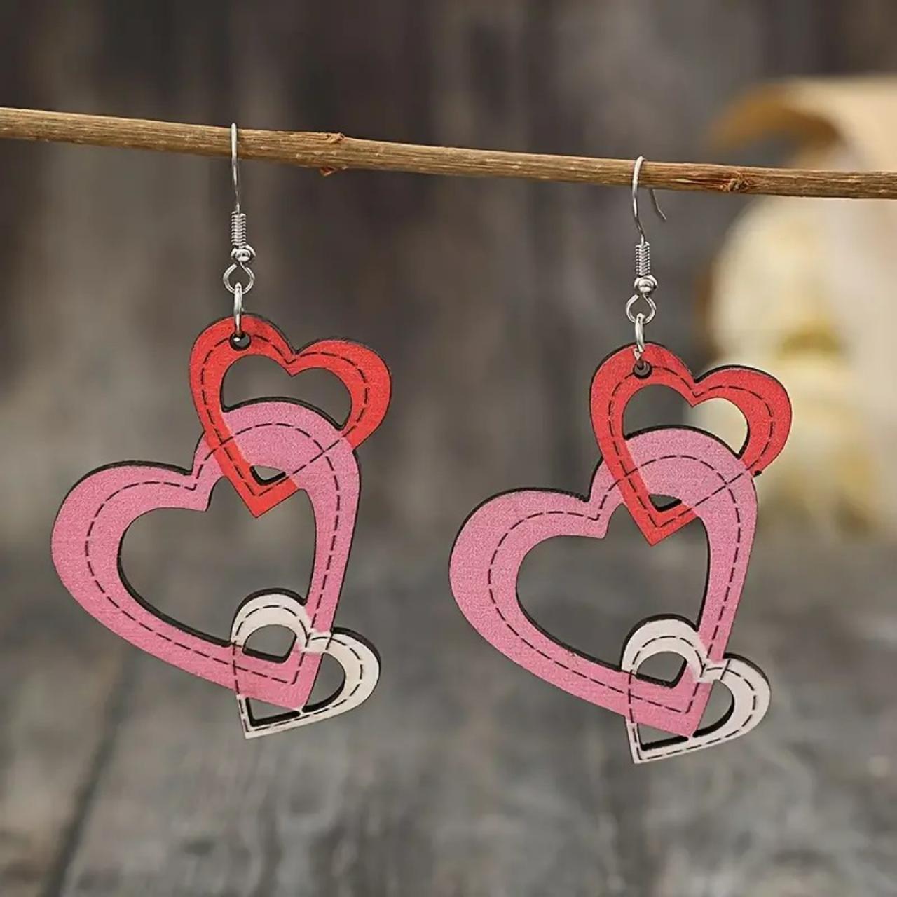 Valentine's Day Wooden Heart Design Dangle... - Depop
