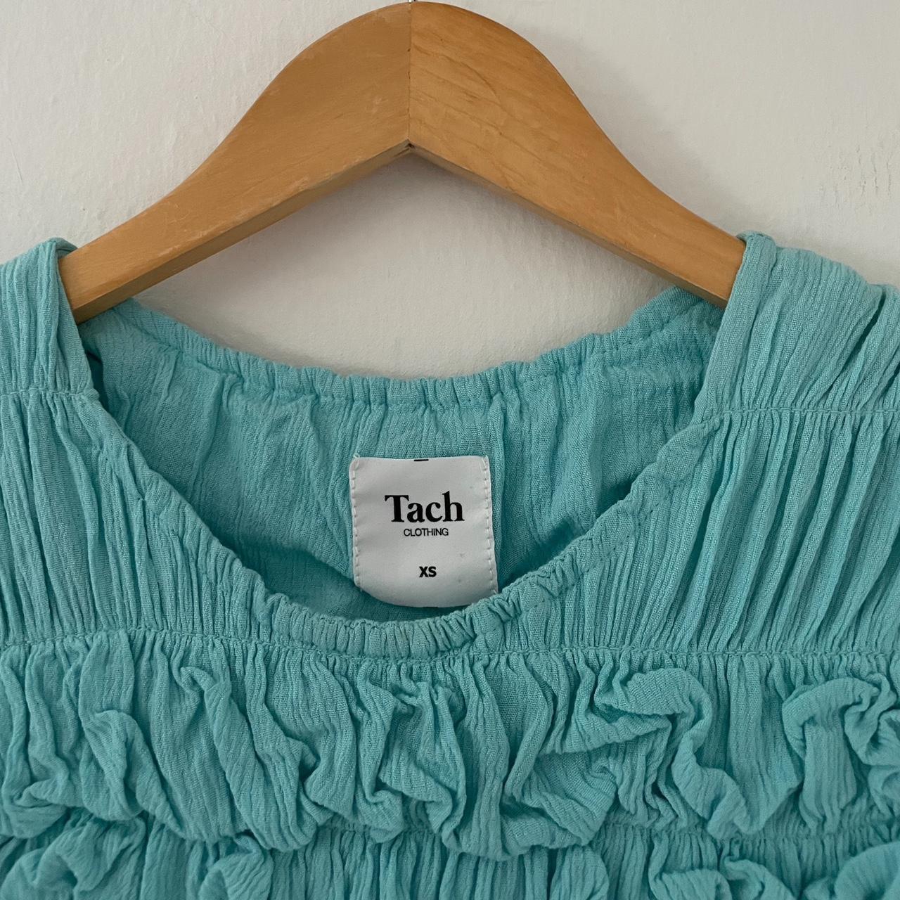 Tach Clothing Marga dress. Aqua blue ruched smocked... - Depop