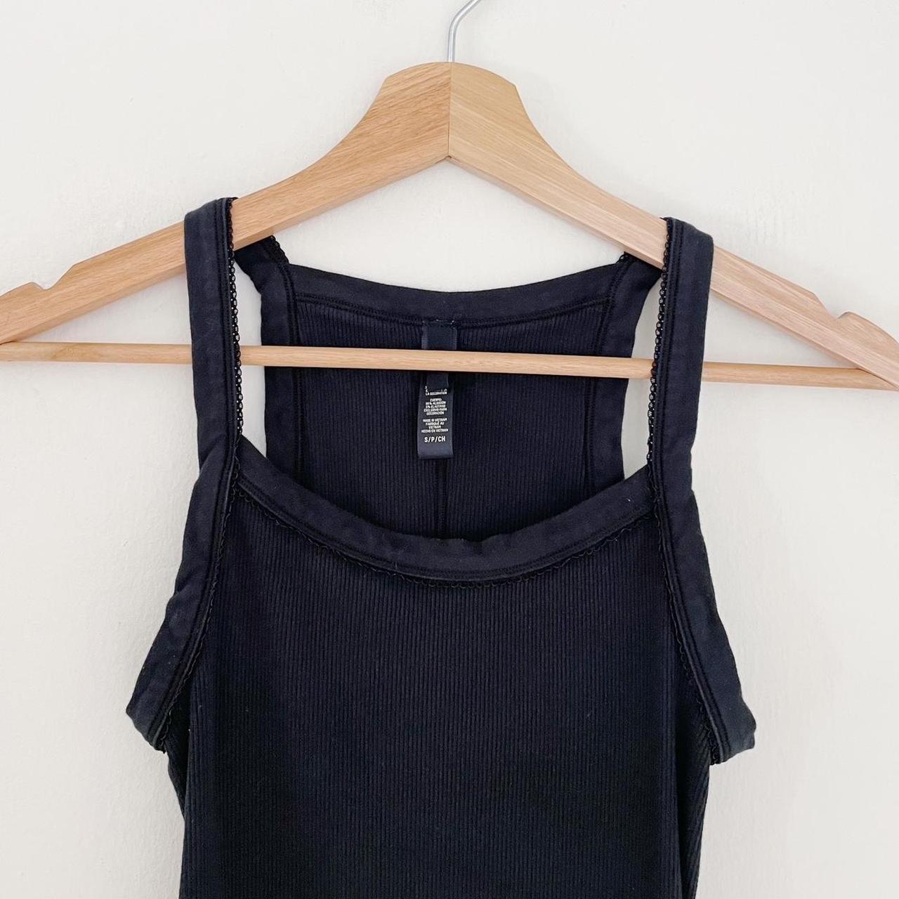 Skims black cotton rib knit lace trim tank top with... - Depop