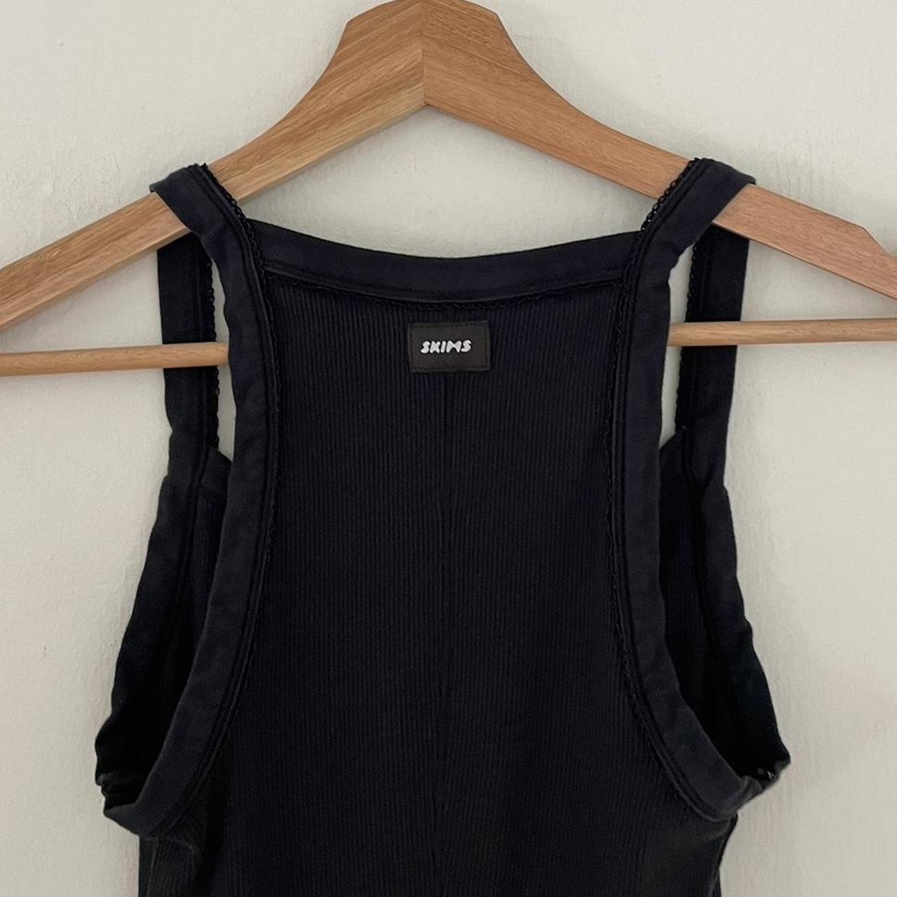 Skims black cotton rib knit lace trim tank top with... - Depop