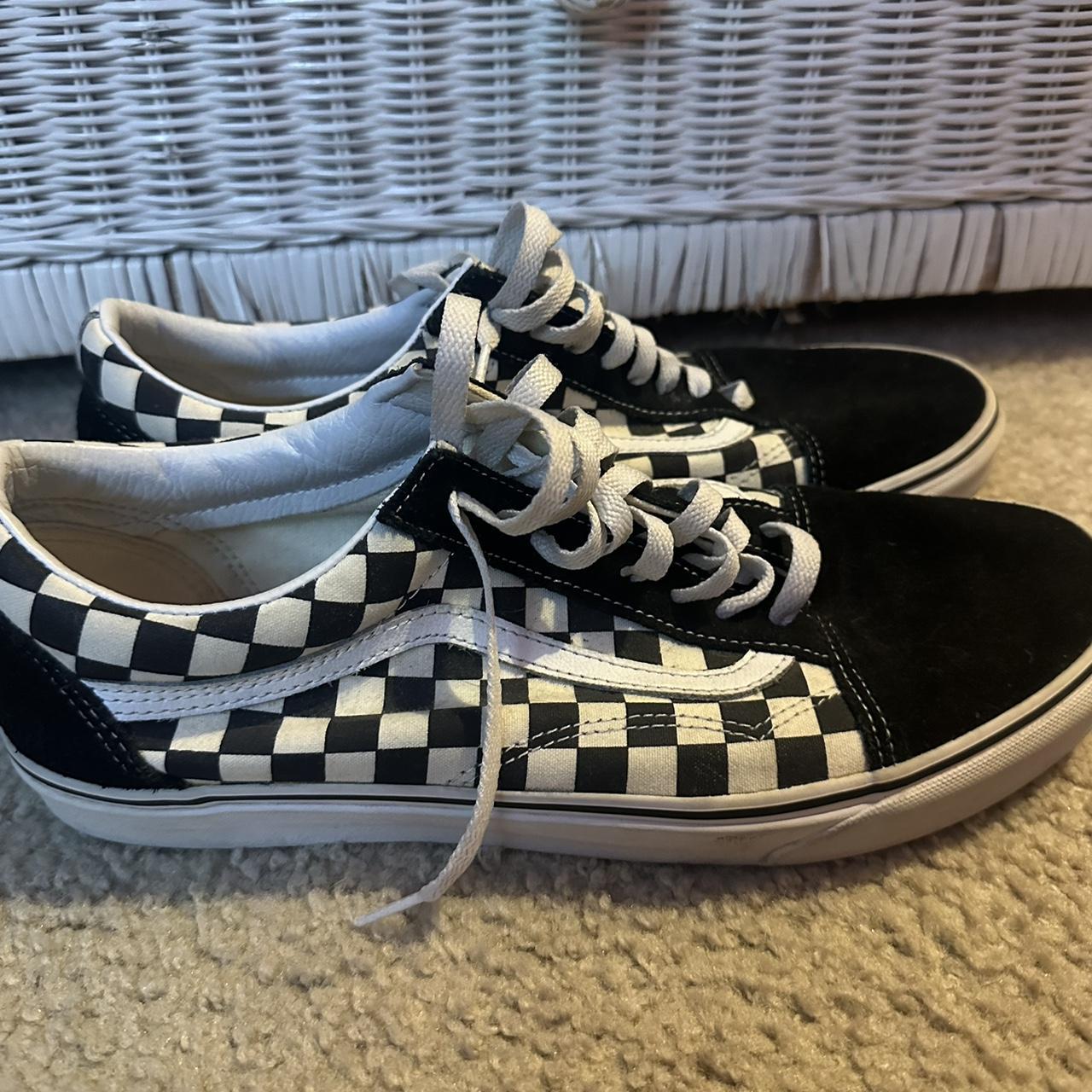 Black and white checkered Vans trainers Men’s... - Depop