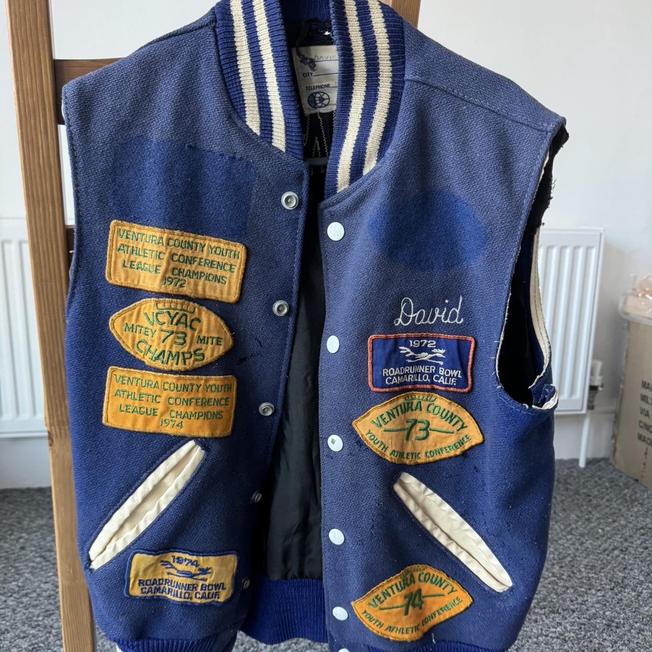 Vintage blue and white varsity jacket retro y2k emo... - Depop