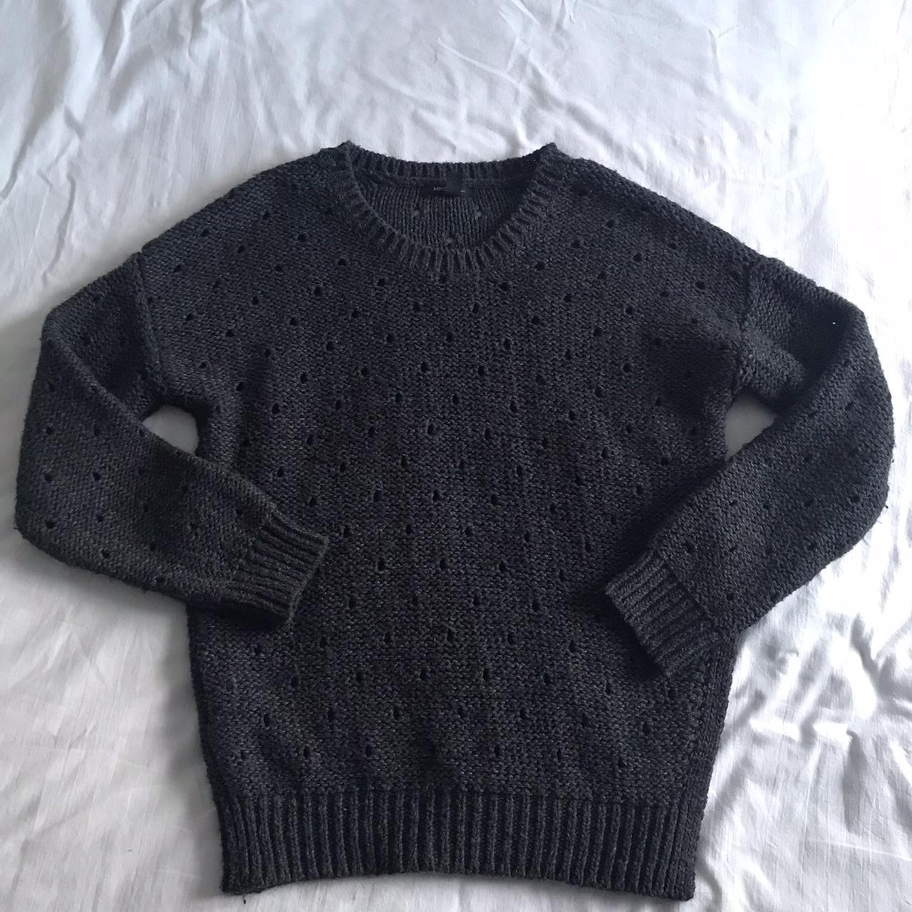 mango grey knit jumper with crochet detail, really... - Depop