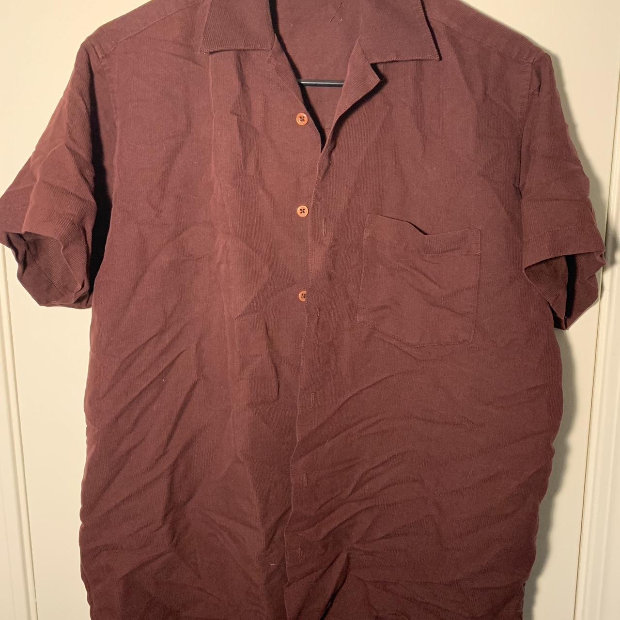 burgundy/maroon short sleeved button up fits like a... - Depop