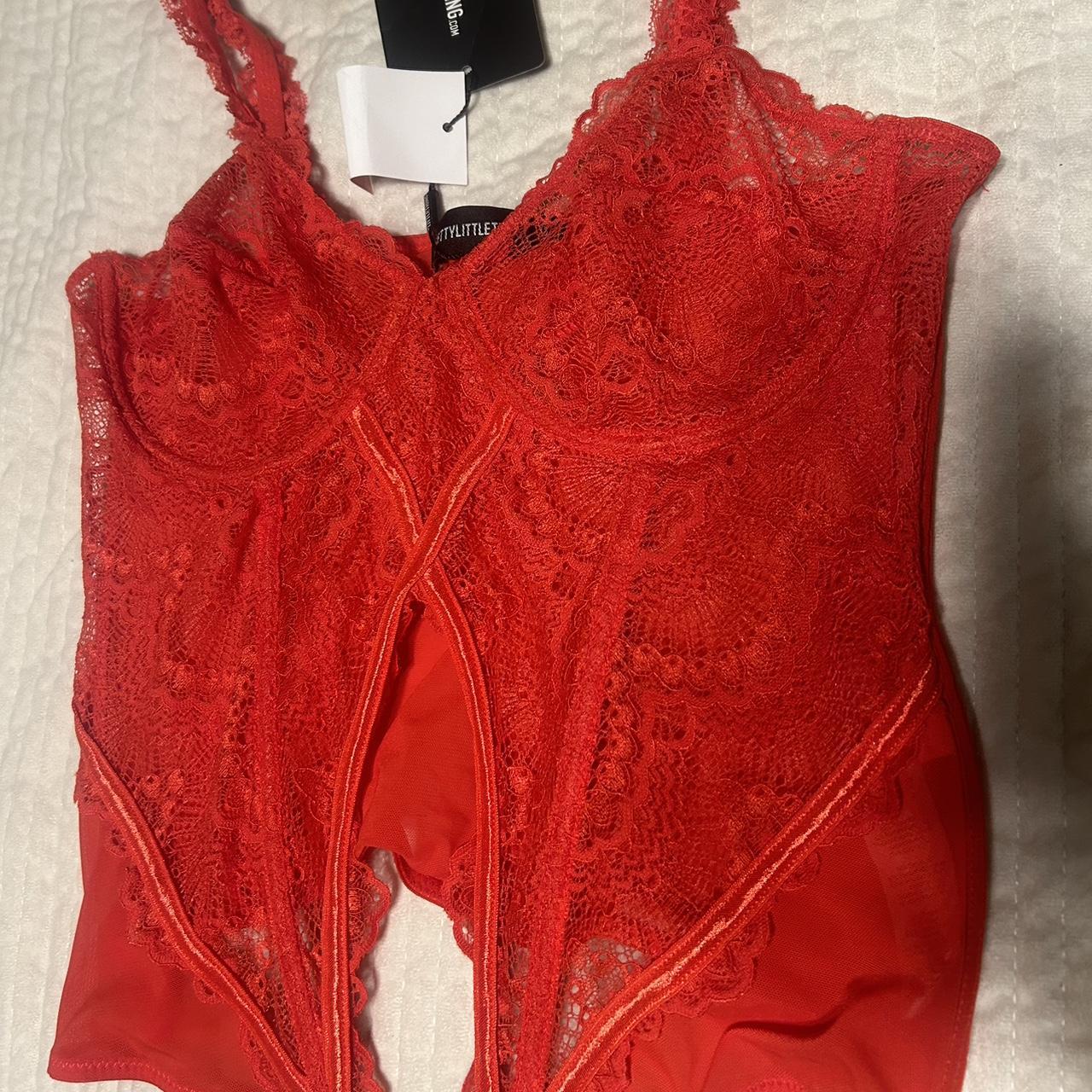 - cute red lace & mesh corset for valentines -... - Depop
