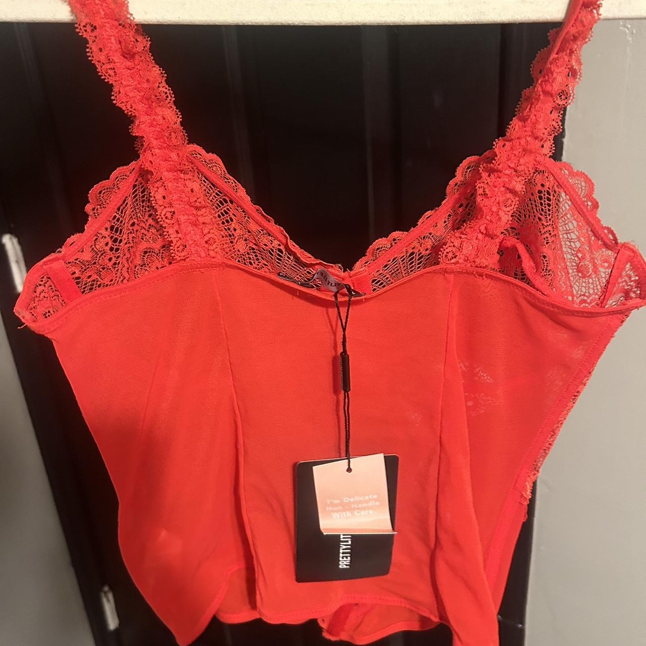 - cute red lace & mesh corset for valentines -... - Depop