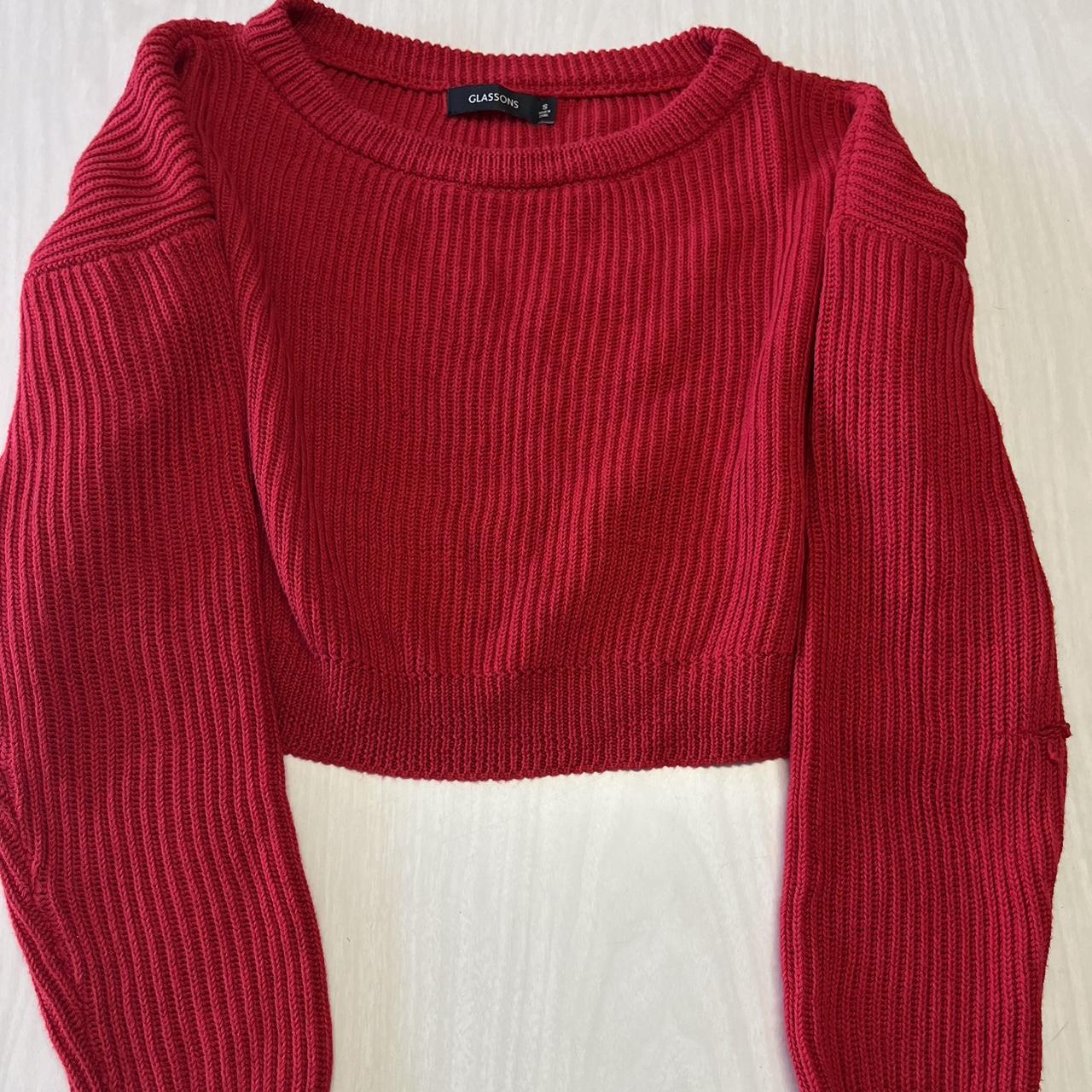 Red glassons cropped cardigan Size s can fit a m... - Depop