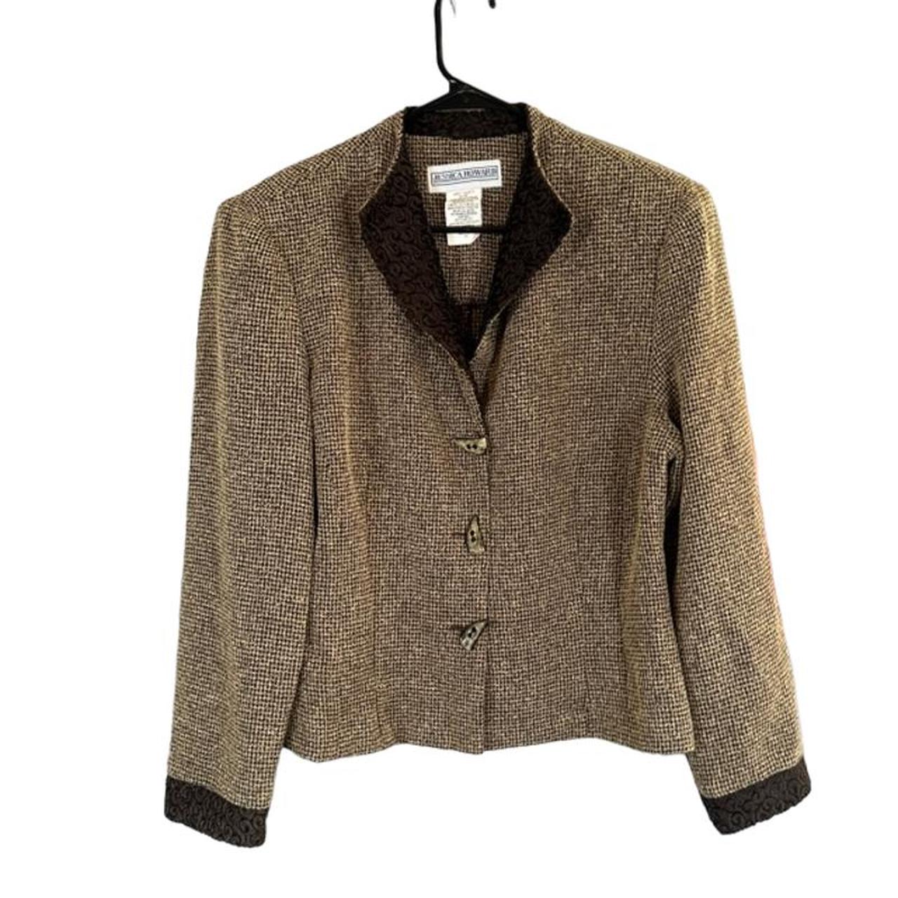 Jessica Howard Brown Tweed Collared 3 Button Blazer... - Depop