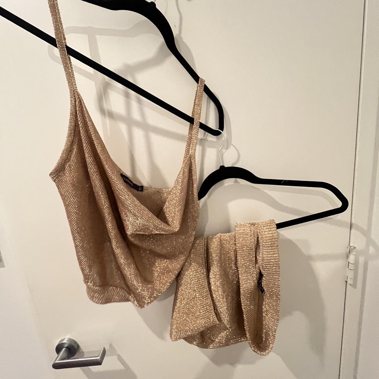 Glassons gold sparkle top and skirt size L never worn - Depop