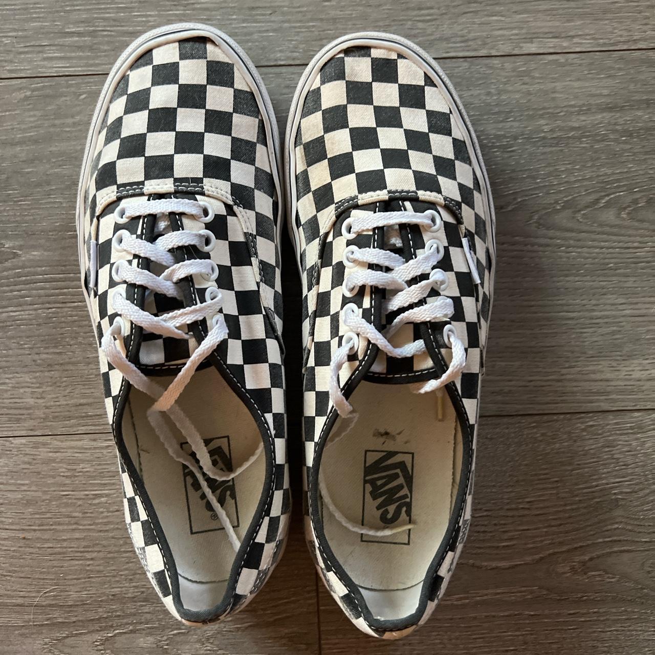 Classic black and whit checkered Vans. Shows signs... - Depop