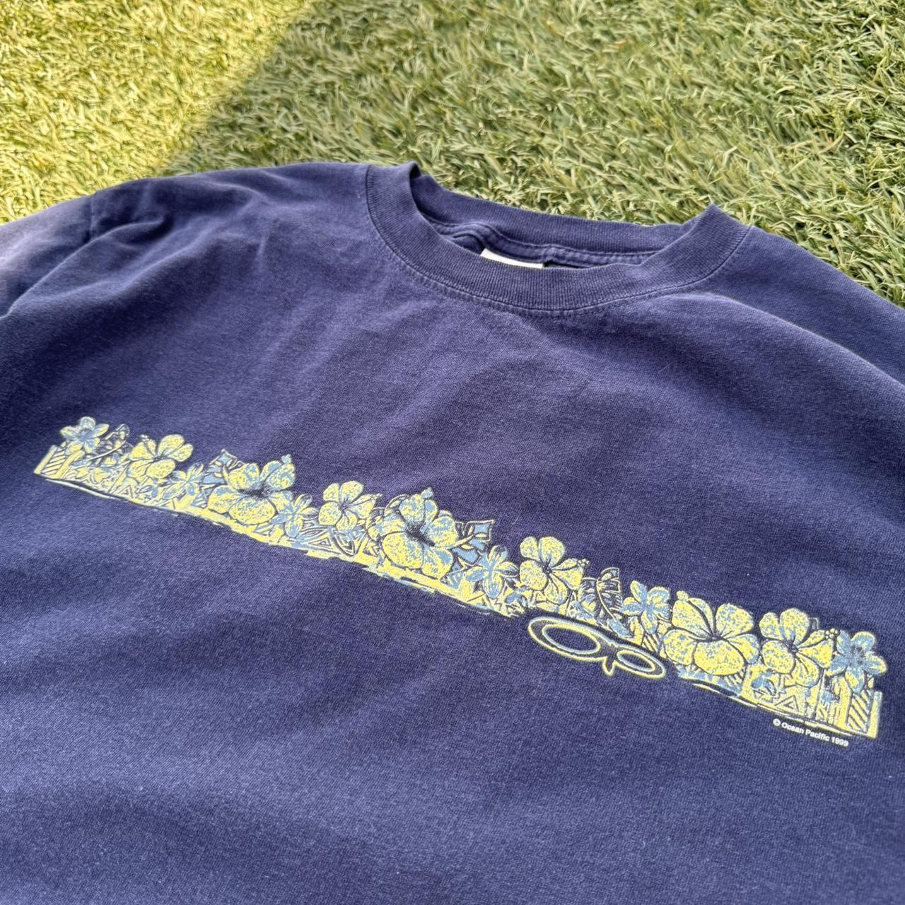 op surfboards floral surf tee navy blue #vintage... | Depop