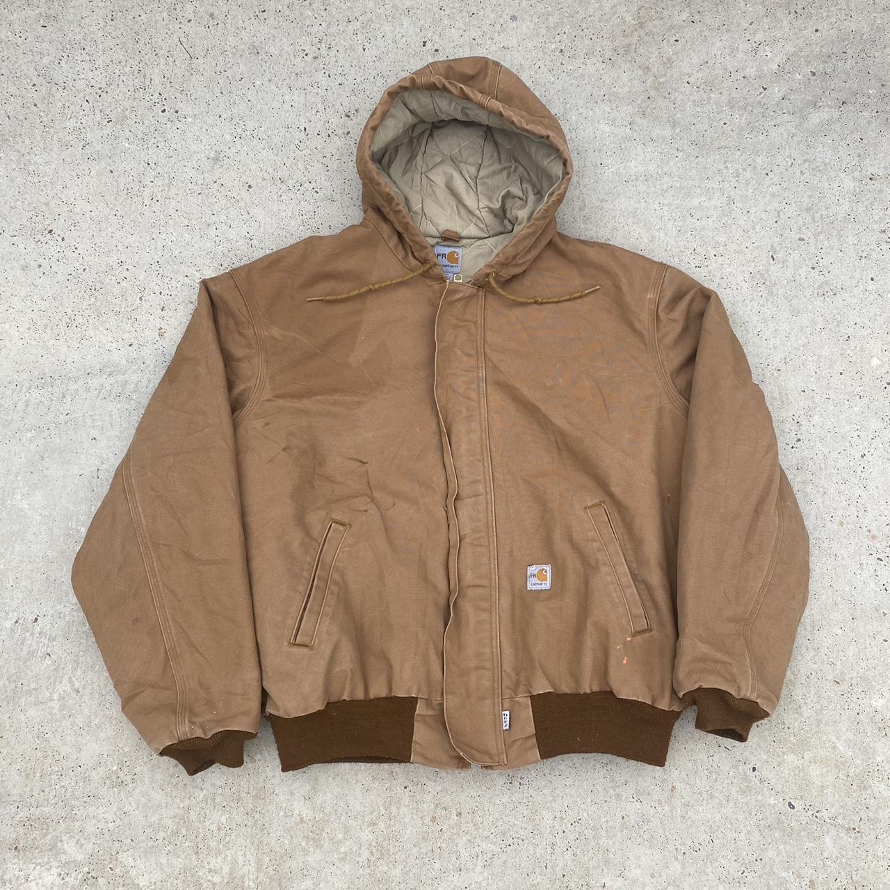 Tan Hooded Carhartt FR Work Jacket, Flame Resistant... - Depop