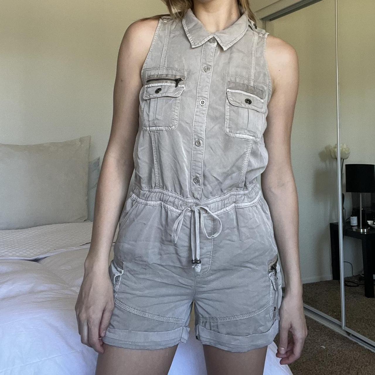 lovely utility style soft stone grey romper in the... - Depop