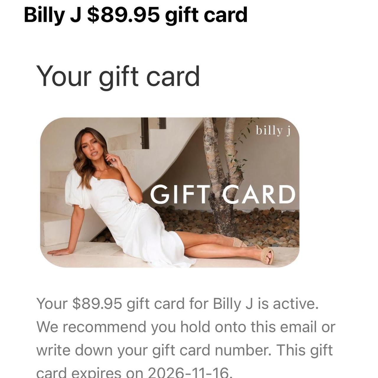 Billy J boutique gift card for $89.95 that I won’t... - Depop