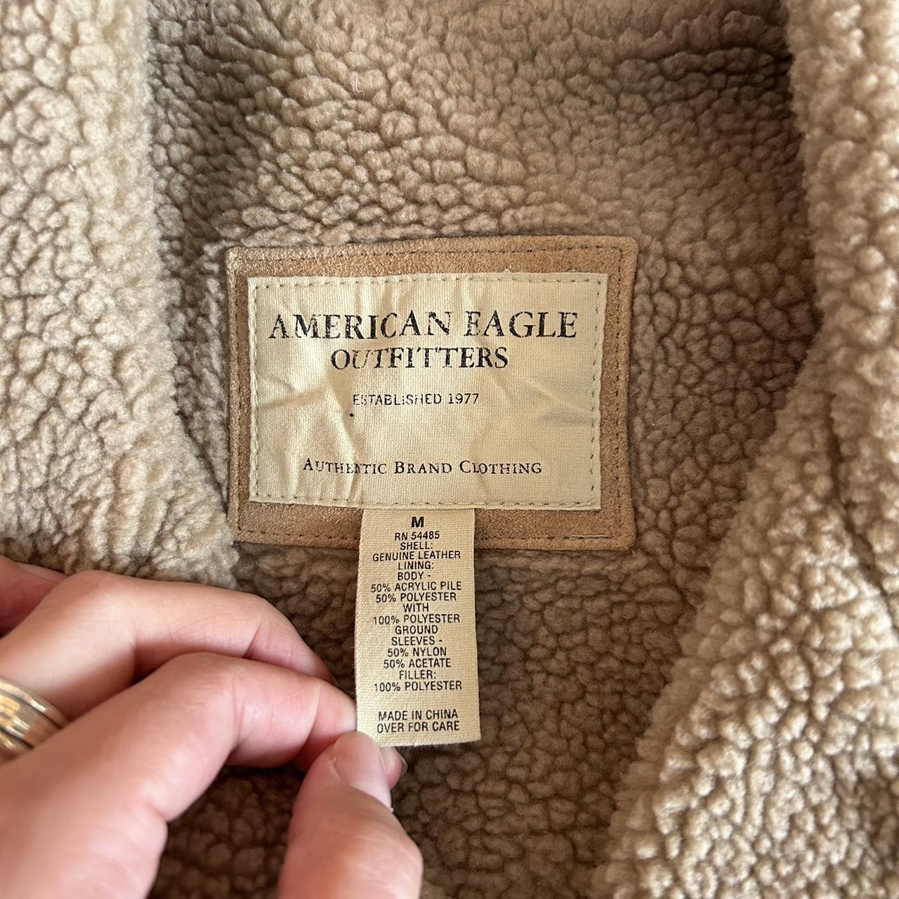 vintage american eagle sherpa lined suede jacket.... - Depop