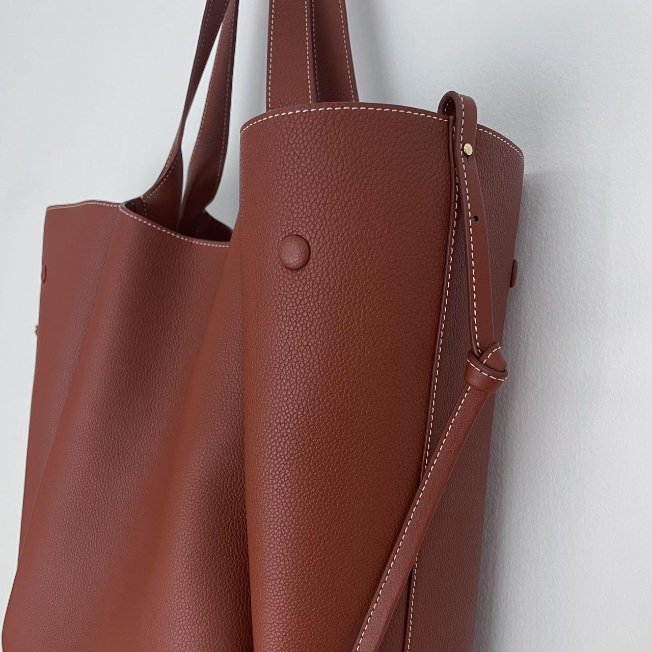 Polene large leather bag Color Cognac - a dark... - Depop