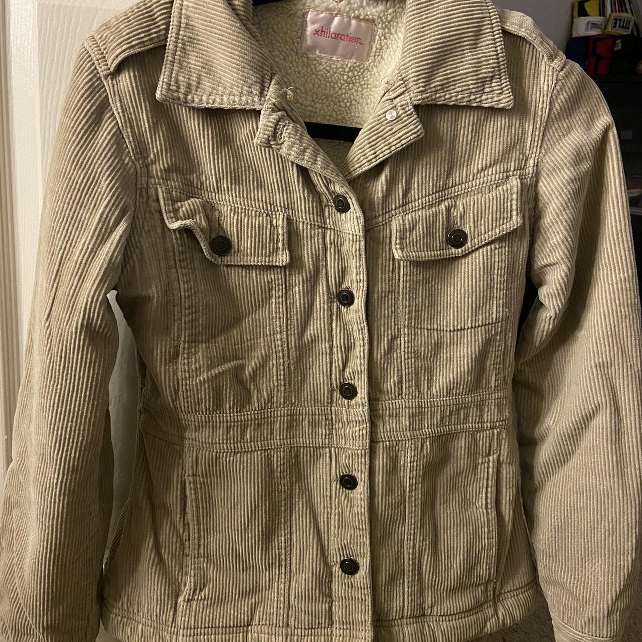 cream corduroy jacket, fuzzy on inside. runs small. - Depop