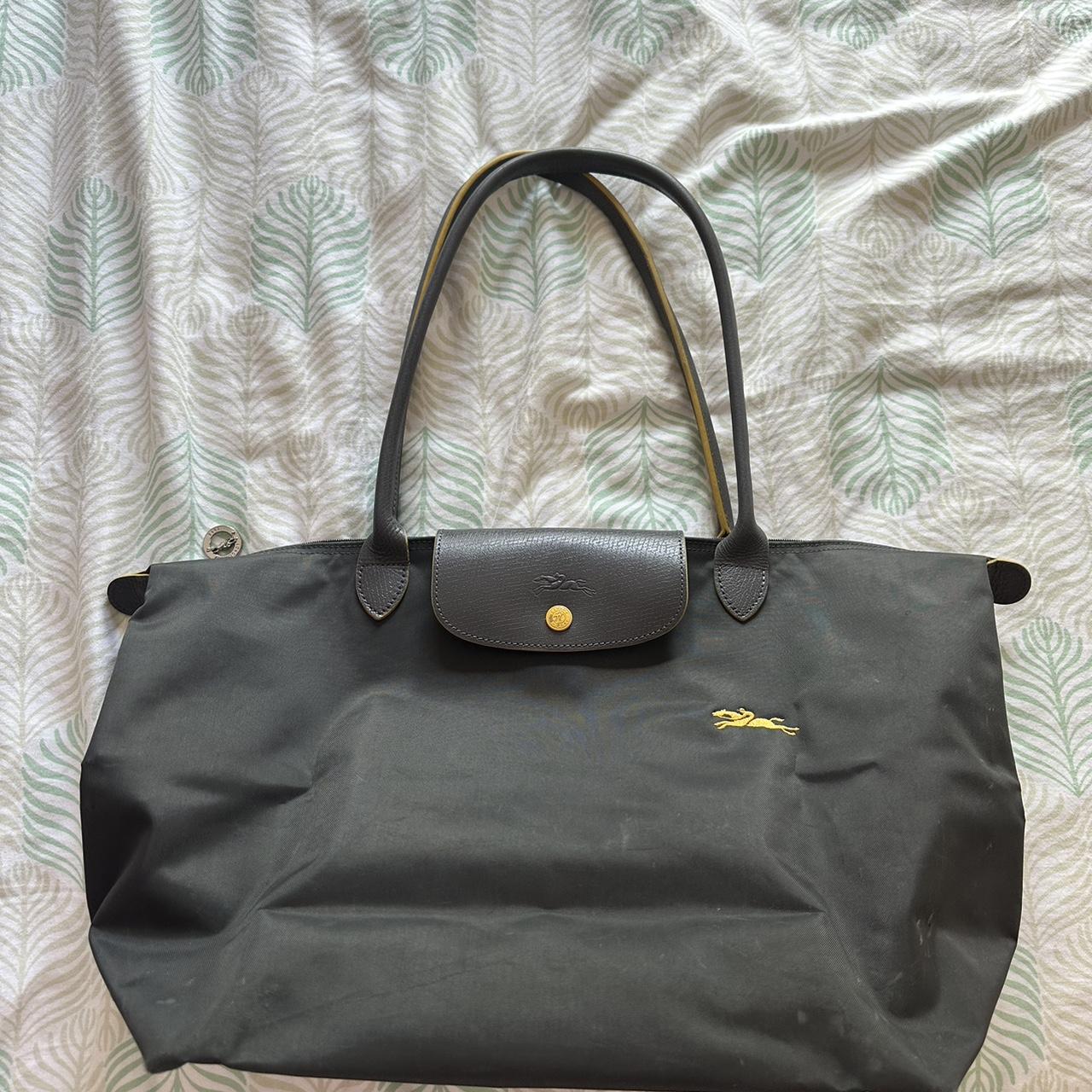 - grey-yellow Longchamp le Pilage - Size L -... - Depop
