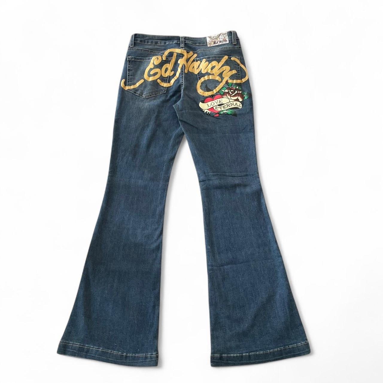 Ed Hardy flare jeans with embroidery and... | Depop