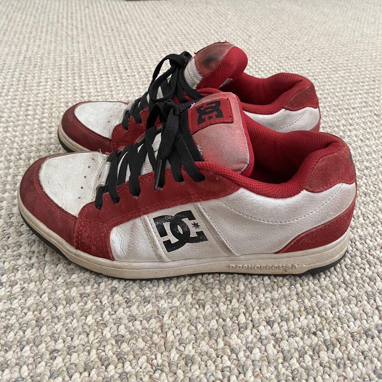 red white and black 2000s dc shoes says size 8.5... - Depop