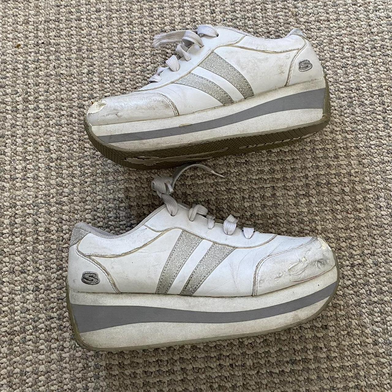 iconic y2k platform sketchers shoes white and grey... - Depop