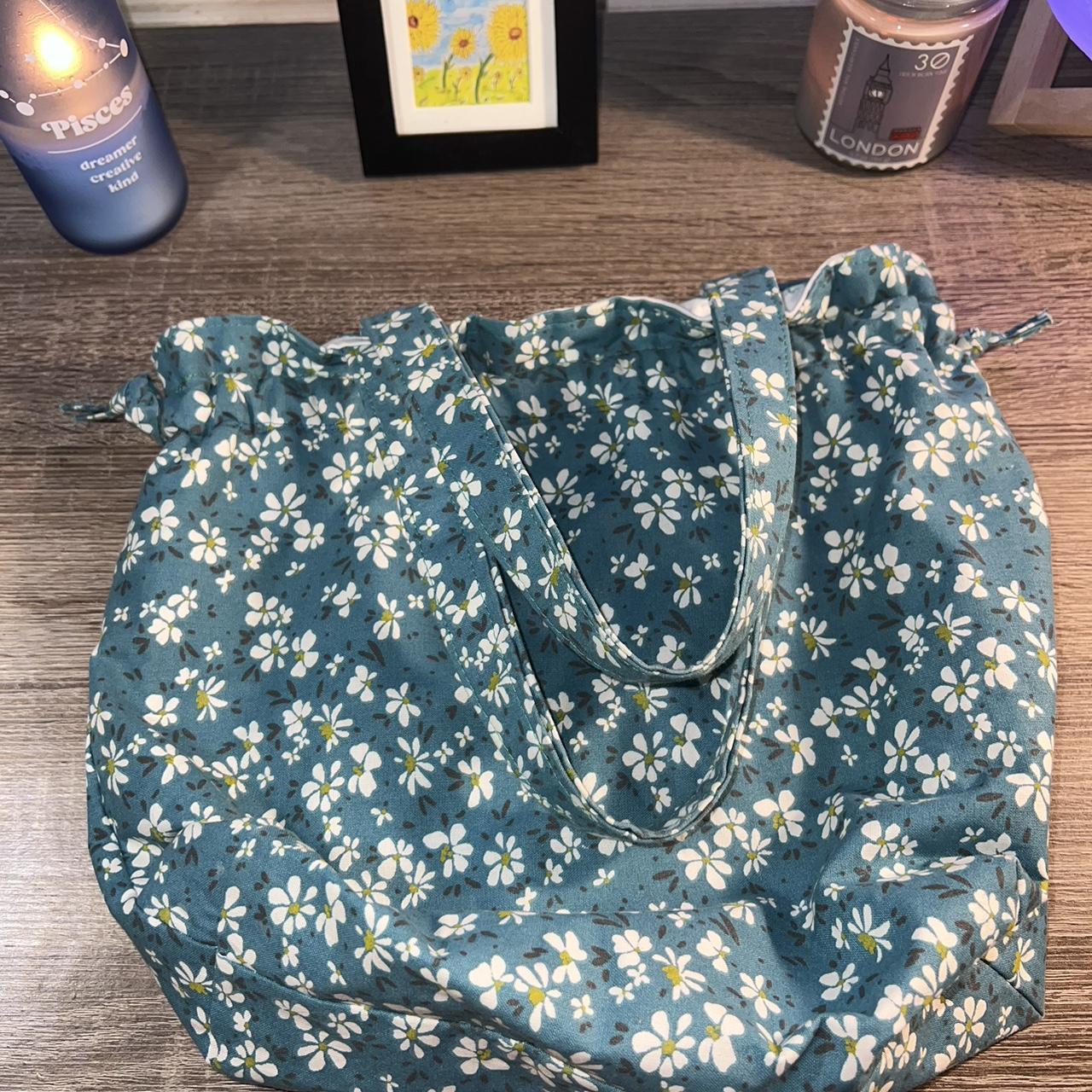handmade floral drawstring bag inside... - Depop