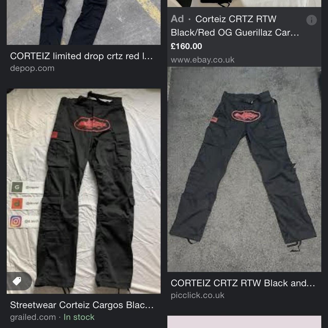 Corteiz Black and red guerillaz cargo pants - Depop