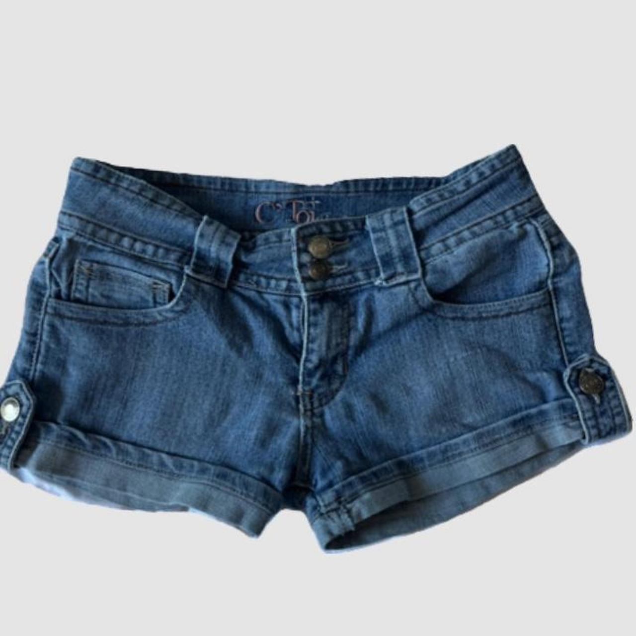 Cute micro/mini denim shorts with silver buttons,... | Depop