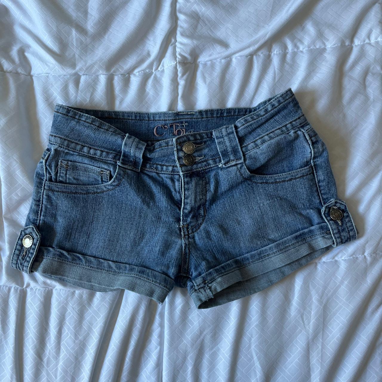 Cute micro/mini denim shorts with silver buttons,... | Depop