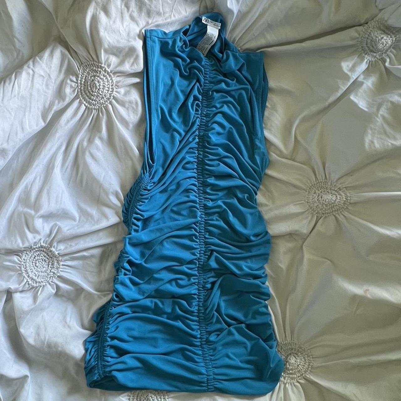 Zara Blue Bodycon Dress - elastic band down... - Depop